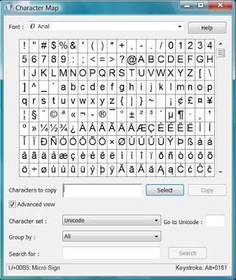 herramientas del sistema: Mapa de caracteres